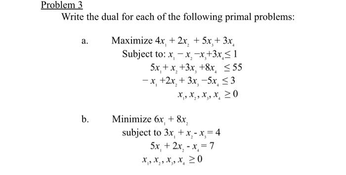 Solved Write the dual for each of the following primal | Chegg.com