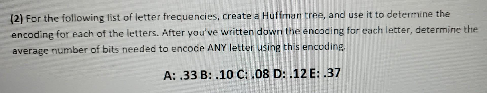 Solved (2) For the following list of letter frequencies, | Chegg.com