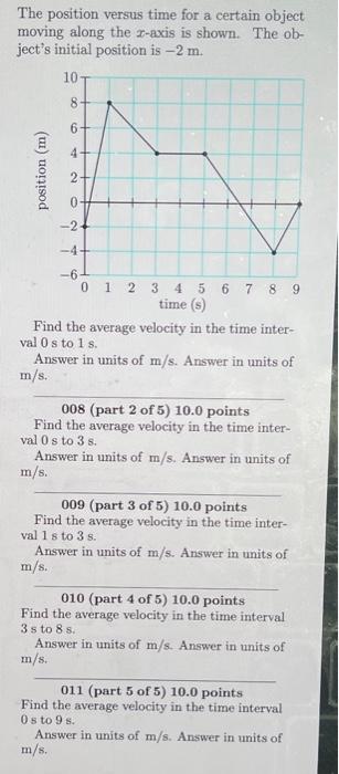 Solved The position versus time for a certain object moving | Chegg.com