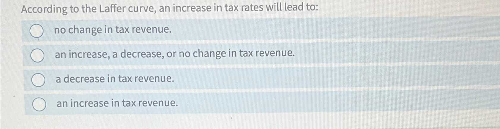 Solved According to the Laffer curve, an increase in tax | Chegg.com