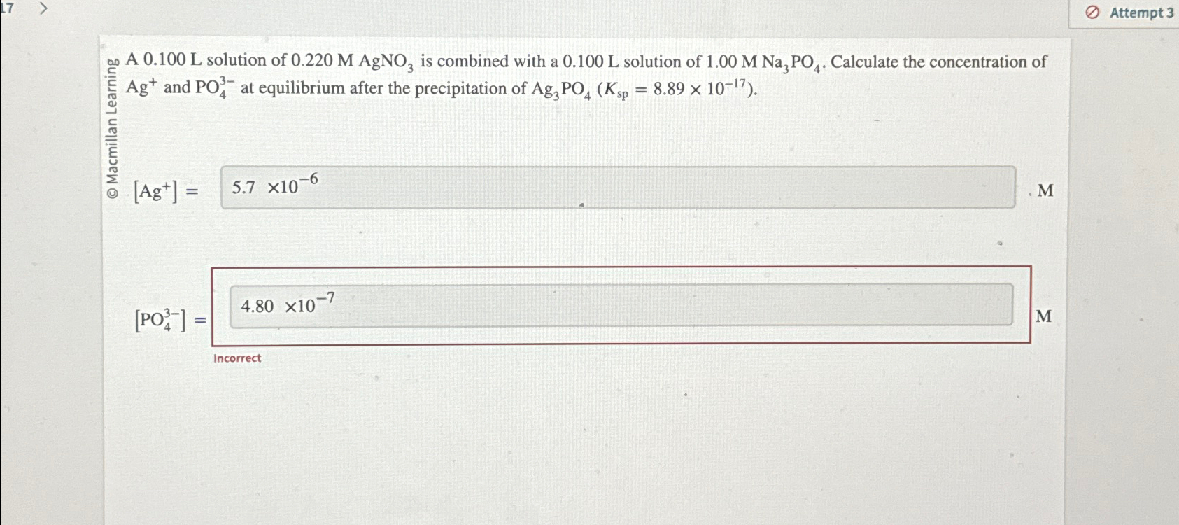 Solved Attempt 3A 0.100L ﻿solution of 0.220MAgNO3 ﻿is | Chegg.com