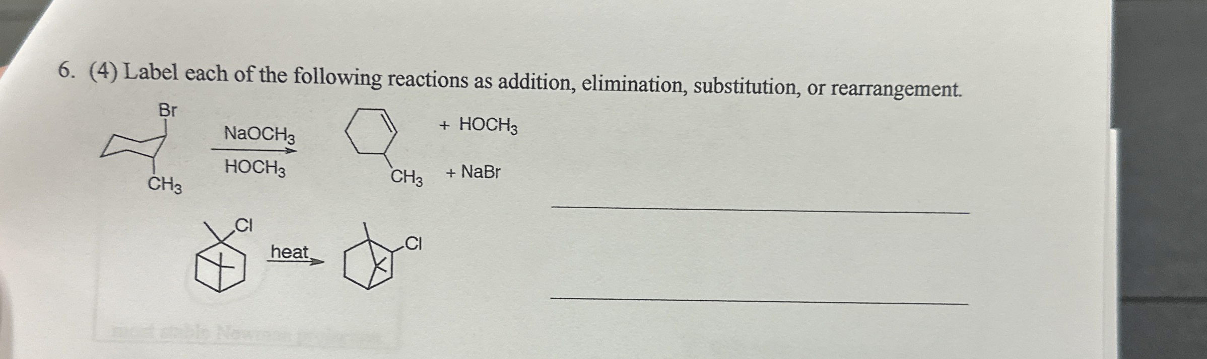 Solved (4) ﻿Label each of the following reactions as | Chegg.com