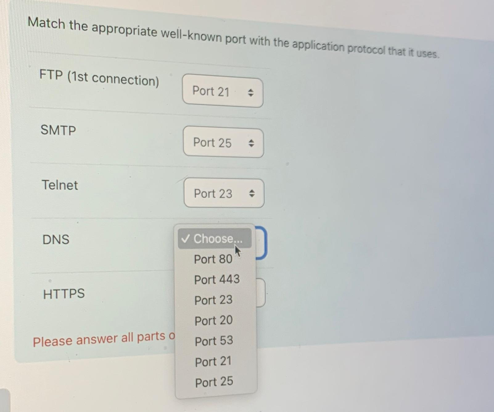 Solved Match the appropriate well-known port with the | Chegg.com