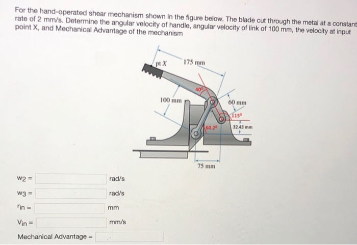 Solved For the hand-operated shear mechanism shown in the | Chegg.com