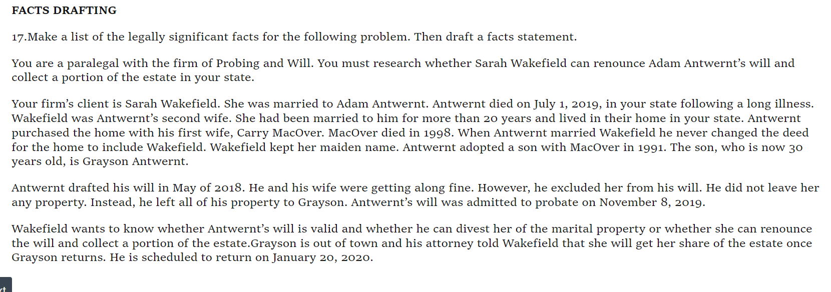 Solved FACTS DRAFTING17.Make a list of the legally | Chegg.com