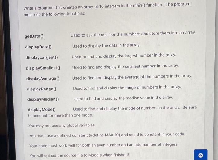 Solved Write a program that creates an array of 10 integers | Chegg.com