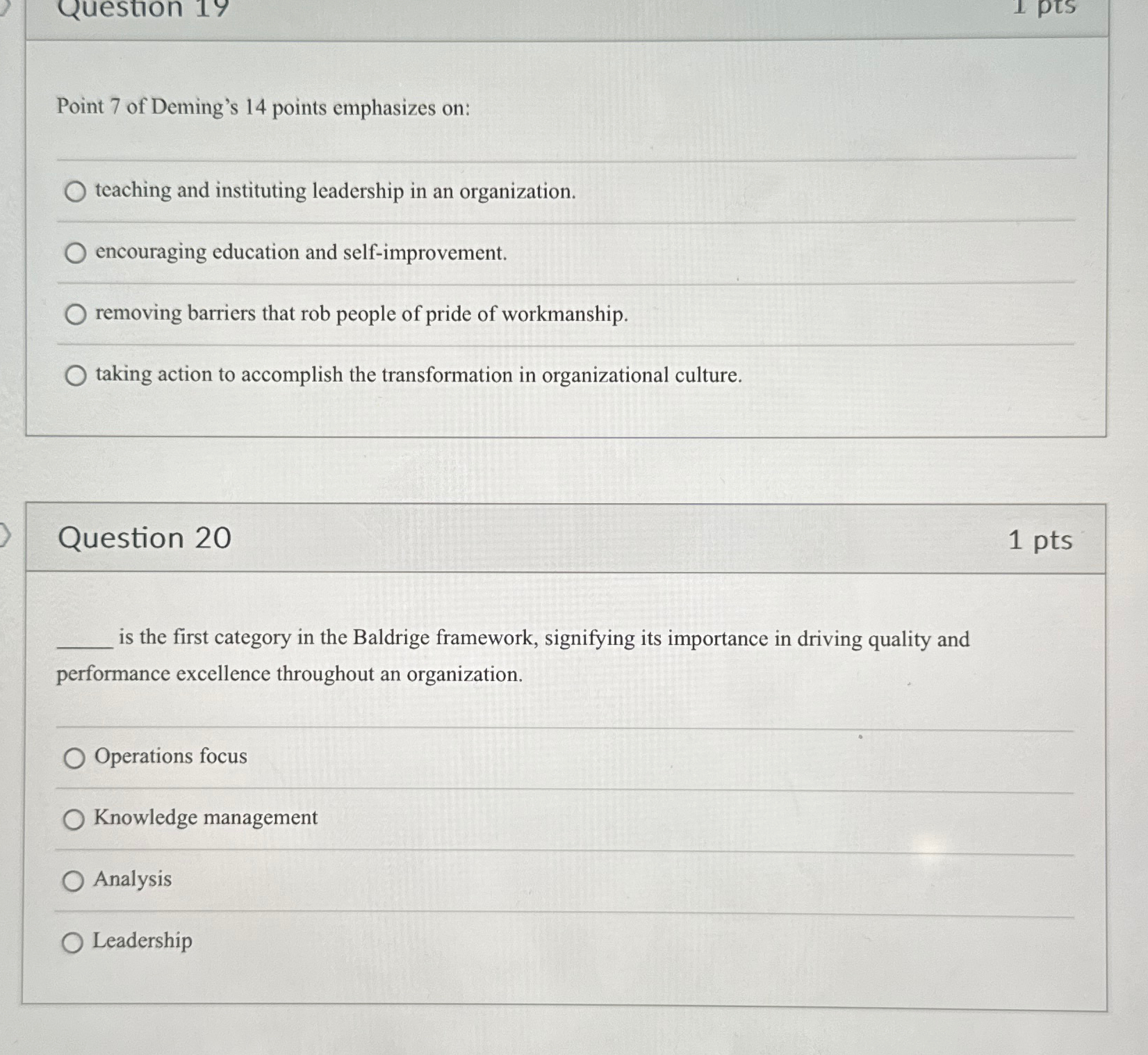 Solved Point 7 ﻿of Deming's 14 ﻿points emphasizes | Chegg.com