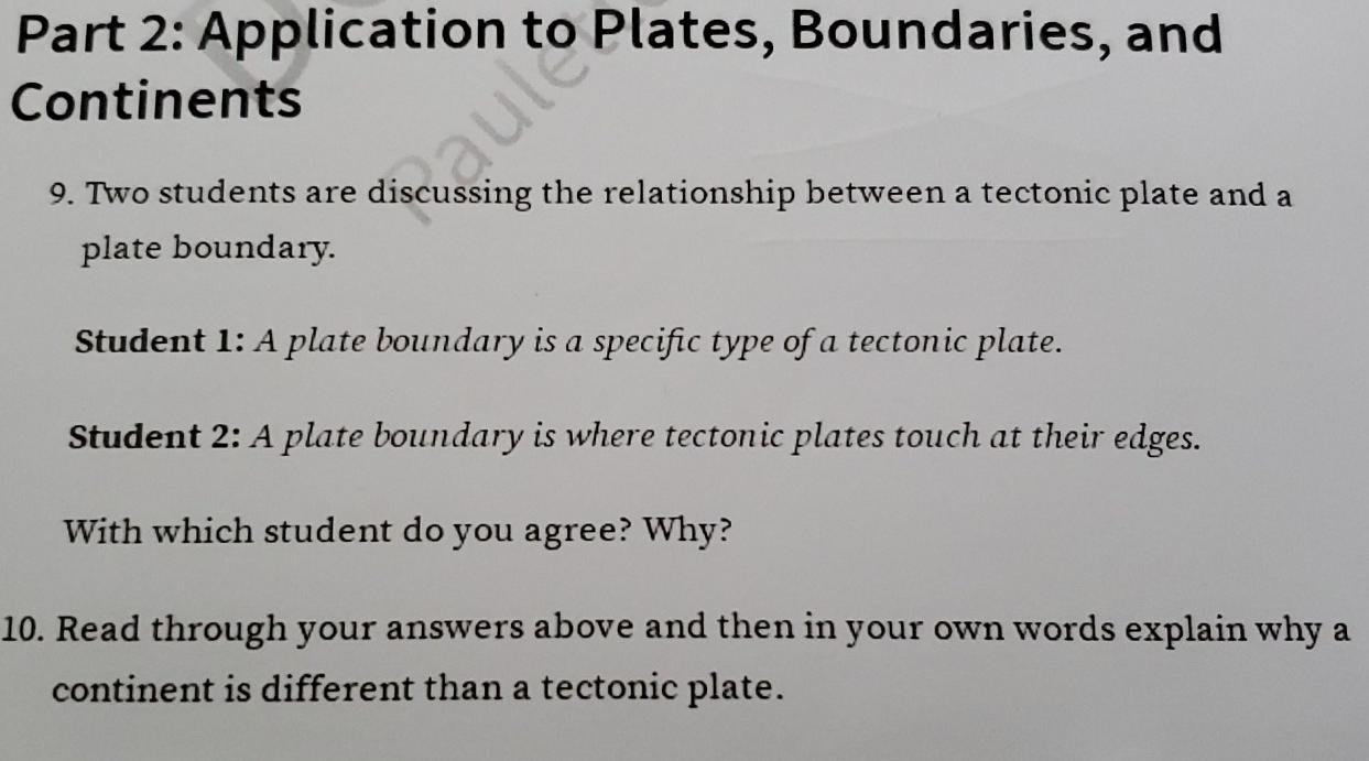 Solved Part 2: Application to Plates, Boundaries, and | Chegg.com