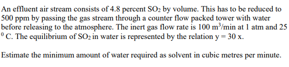 Solved An effluent air stream consists of 4.8 ﻿percent SO2 | Chegg.com