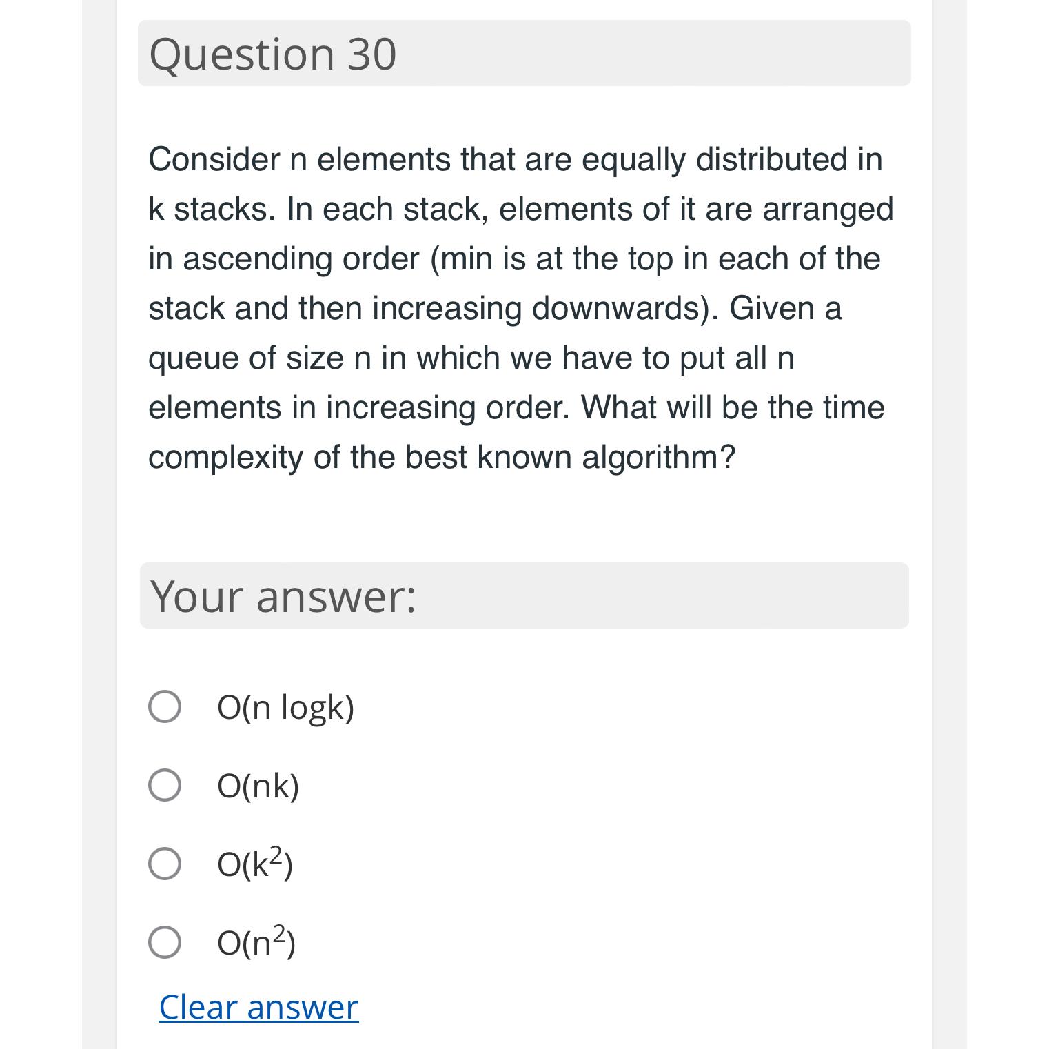 Solved Question 30Consider n ﻿elements that are equally | Chegg.com