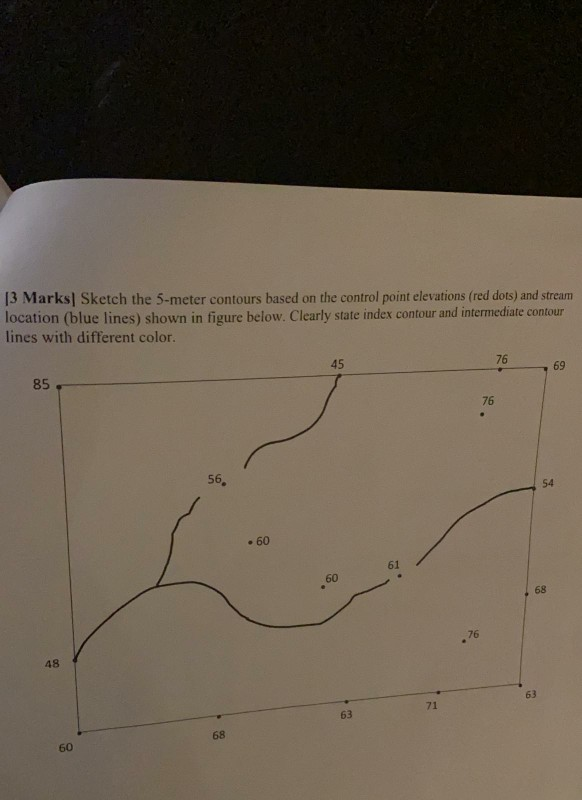 Solved 3 Marks Sketch the 5-meter contours based on the | Chegg.com
