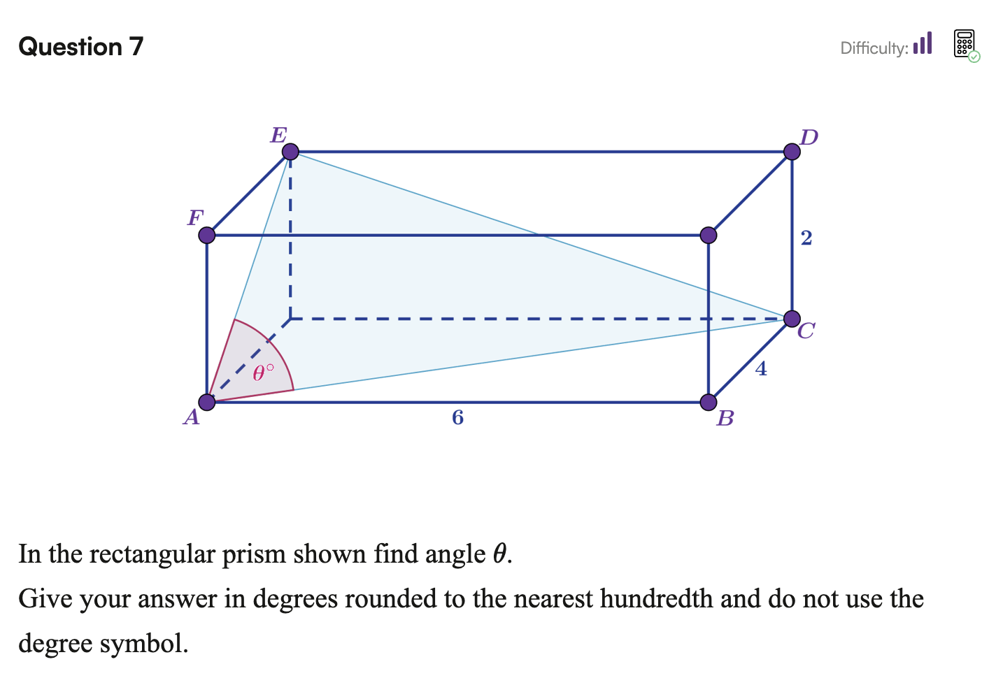 Solved Question 7In the rectangular prism shown find angle | Chegg.com