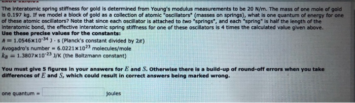 Solved The interatomic spring stiffness for gold is | Chegg.com