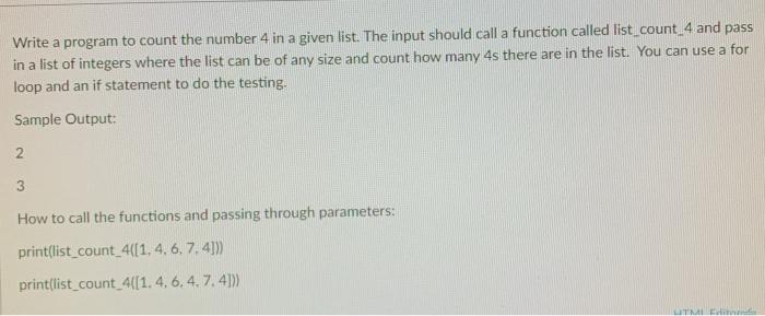 Solved In Python Write A Program To Count The Number 4 In A