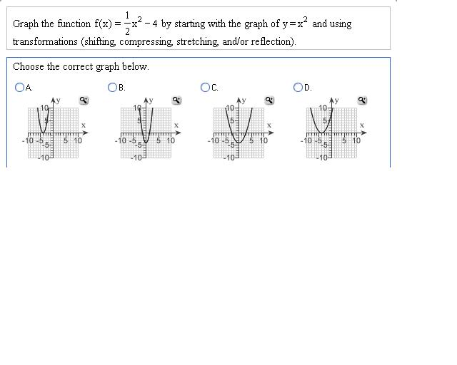 Solved Graph the Action f(x) = 1/2x2 - 4 by starting with | Chegg.com