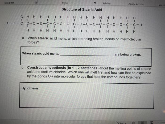 Solved Structure of Stearic Acid a. When stearic acid melts, | Chegg.com