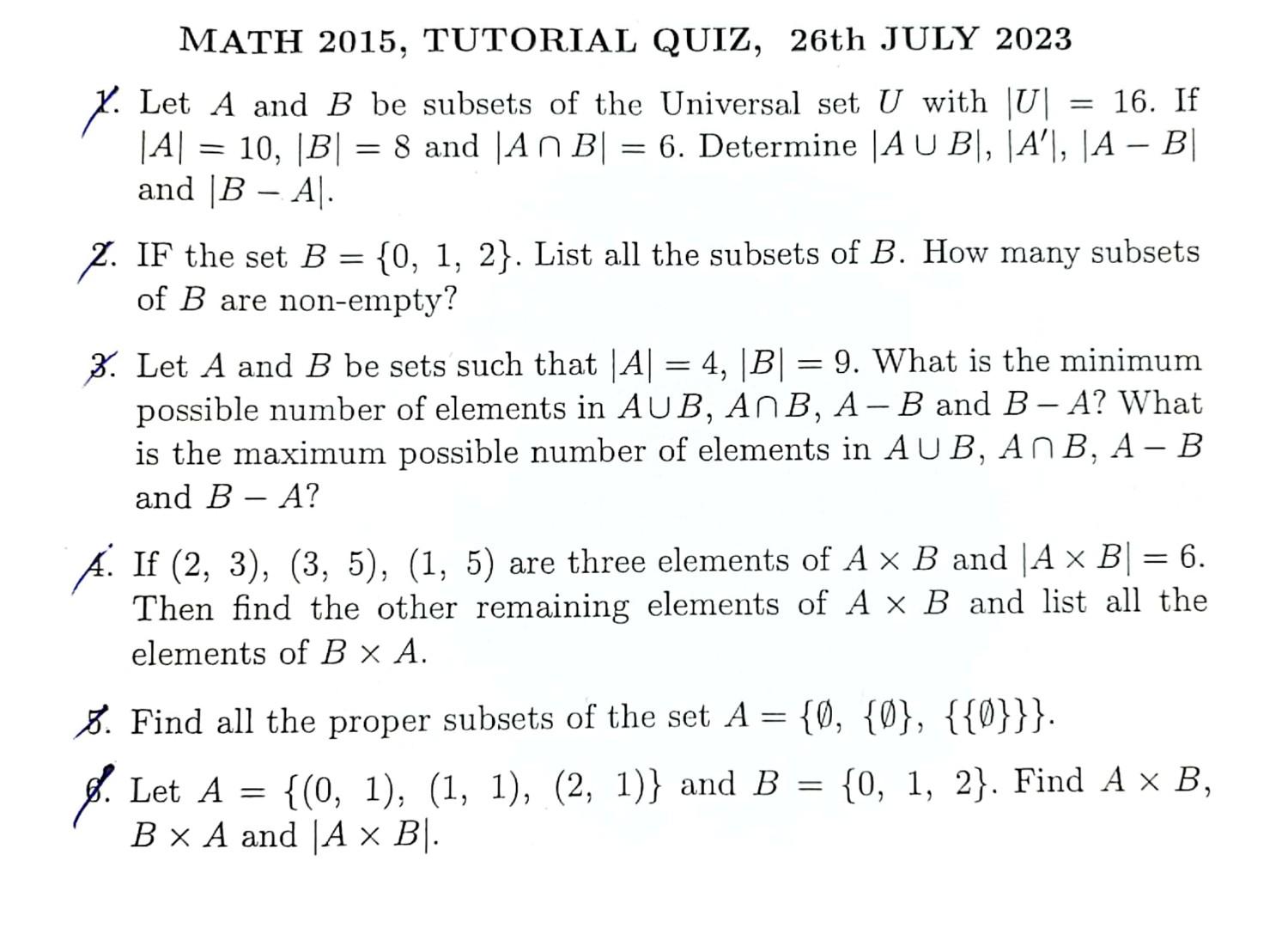 Solved MATH 2015, TUTORIAL QUIZ, 26th JULY 2023 χ. Let A and | Chegg.com