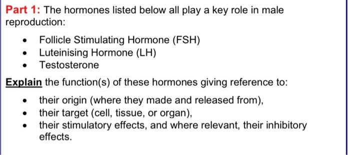 Solved Part 1: The hormones listed below all play a key role | Chegg.com