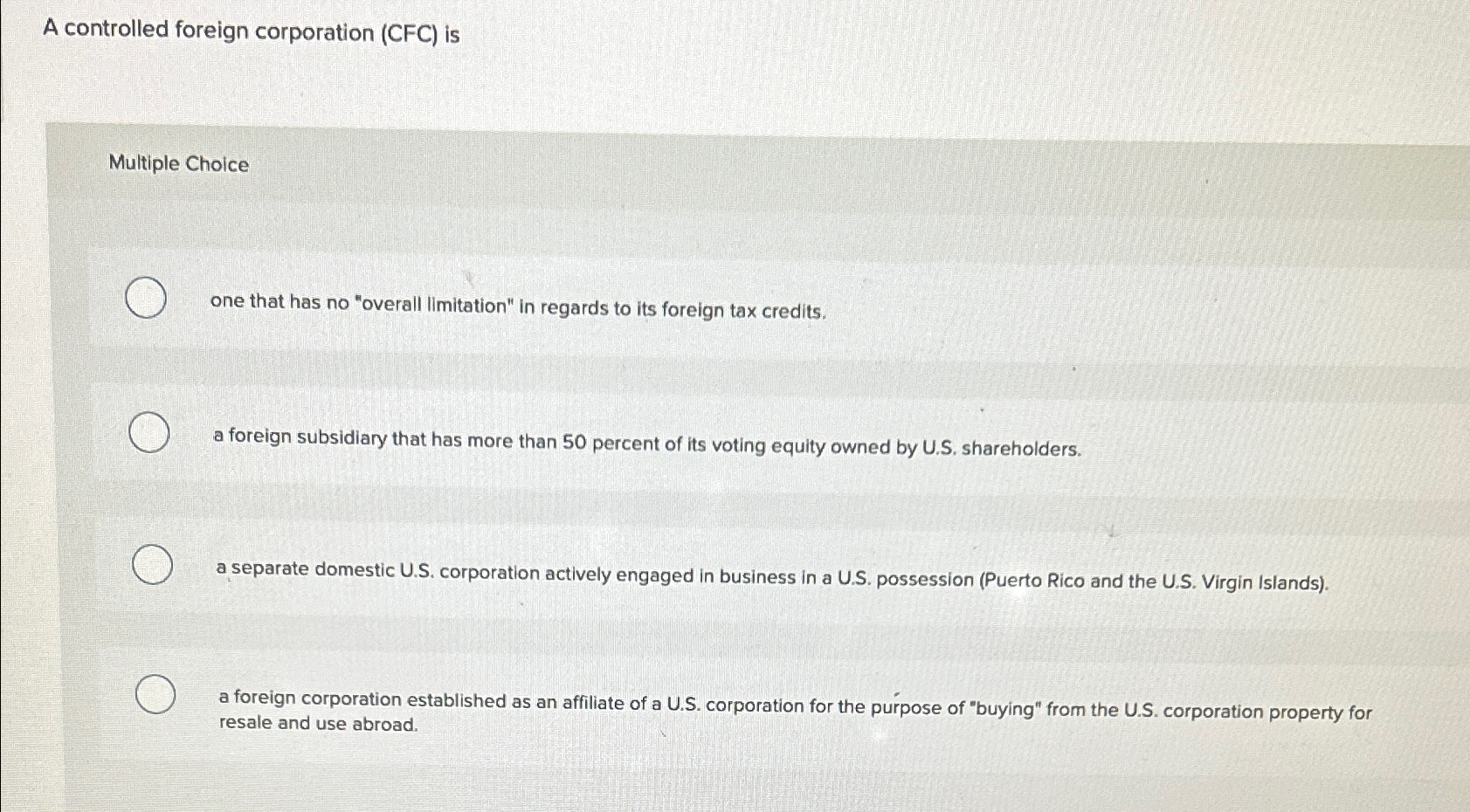 Solved A controlled foreign corporation (CFC) ﻿isMultiple | Chegg.com
