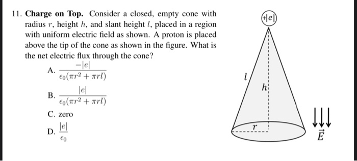Solved tle 11. Charge on Top. Consider a closed, empty cone | Chegg.com