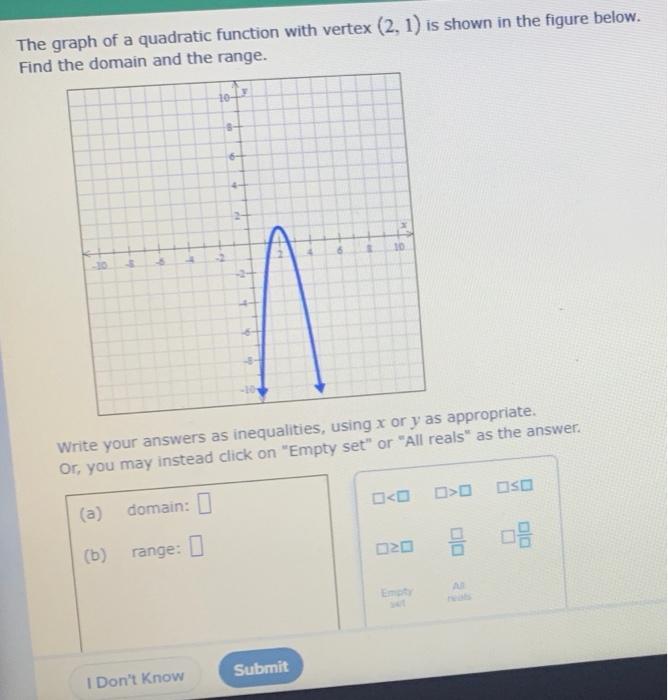 Solved The graph of a quadratic function with vertex (2, 1) | Chegg.com