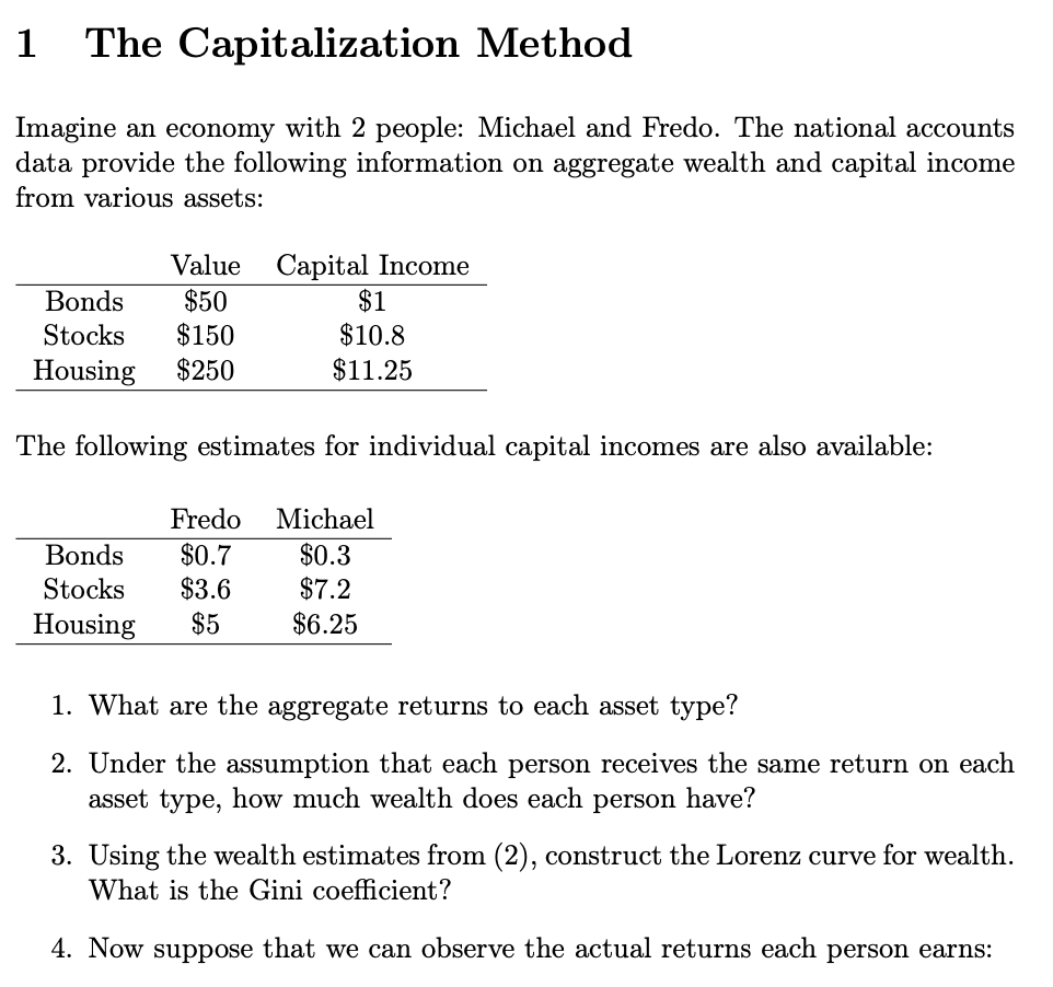 Solved 1 ﻿The Capitalization MethodImagine an economy with 2 | Chegg.com
