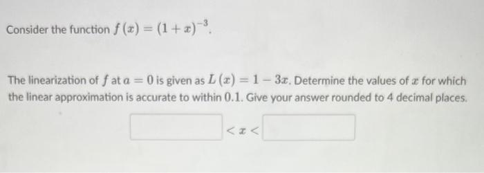 Solved Consider the function f(x)=(1+x)−3 The linearization | Chegg.com