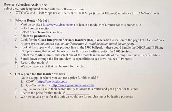 Solved Router Selection Assistance Select a current \& | Chegg.com