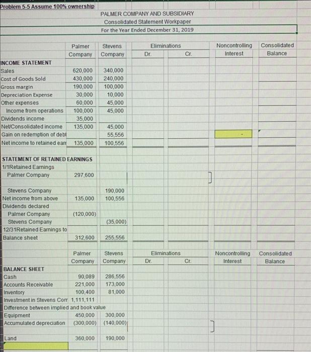 Solved can you show the consolidated statements for year | Chegg.com