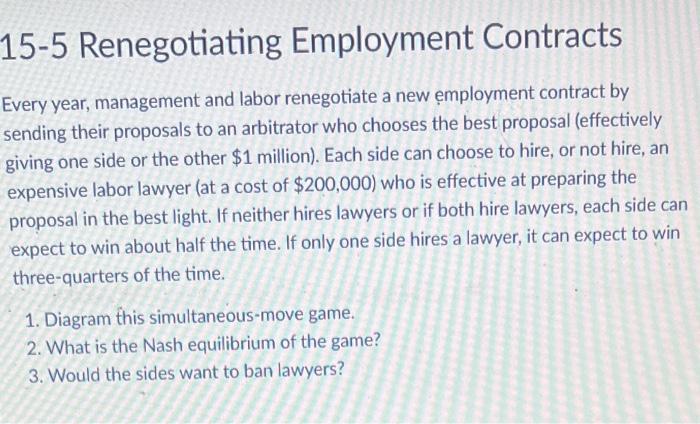 Solved 15-5 Renegotiating Employment Contracts Every year, | Chegg.com
