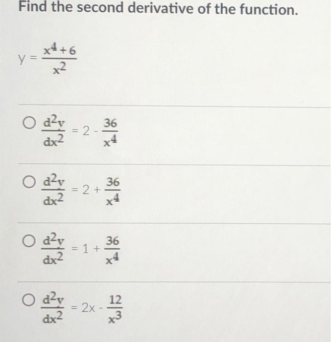 Solved Find the second derivative of the function. | Chegg.com