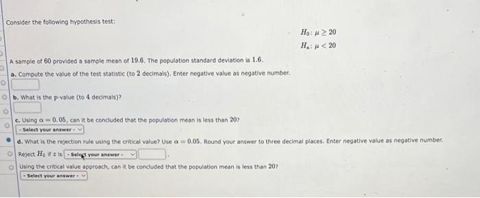 Solved Consider The Following Hypothesis Test