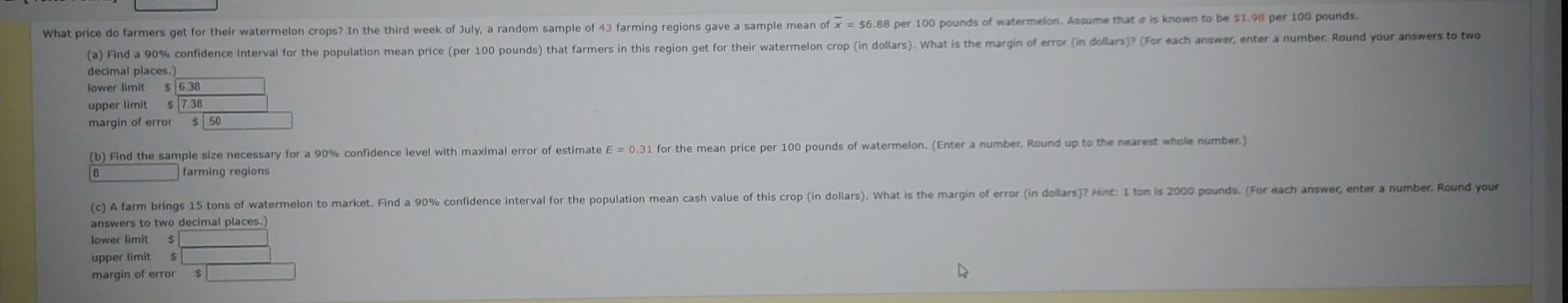 Solved decimal places lower limit upper limit $173 margin of | Chegg.com