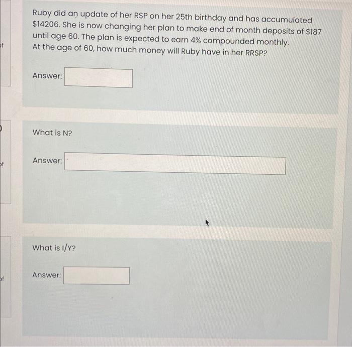 Solved Ruby did an update of her RSP on her 25 th birthday | Chegg.com