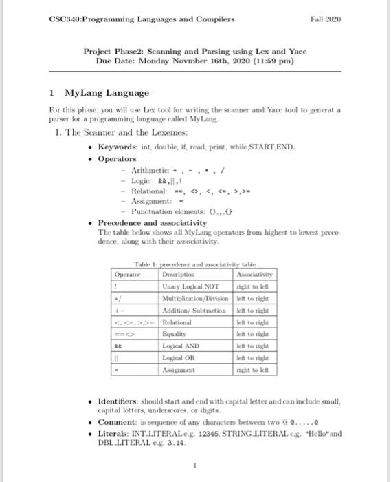 CSC340:Programming Languages and Compilers Fall 2020 | Chegg.com