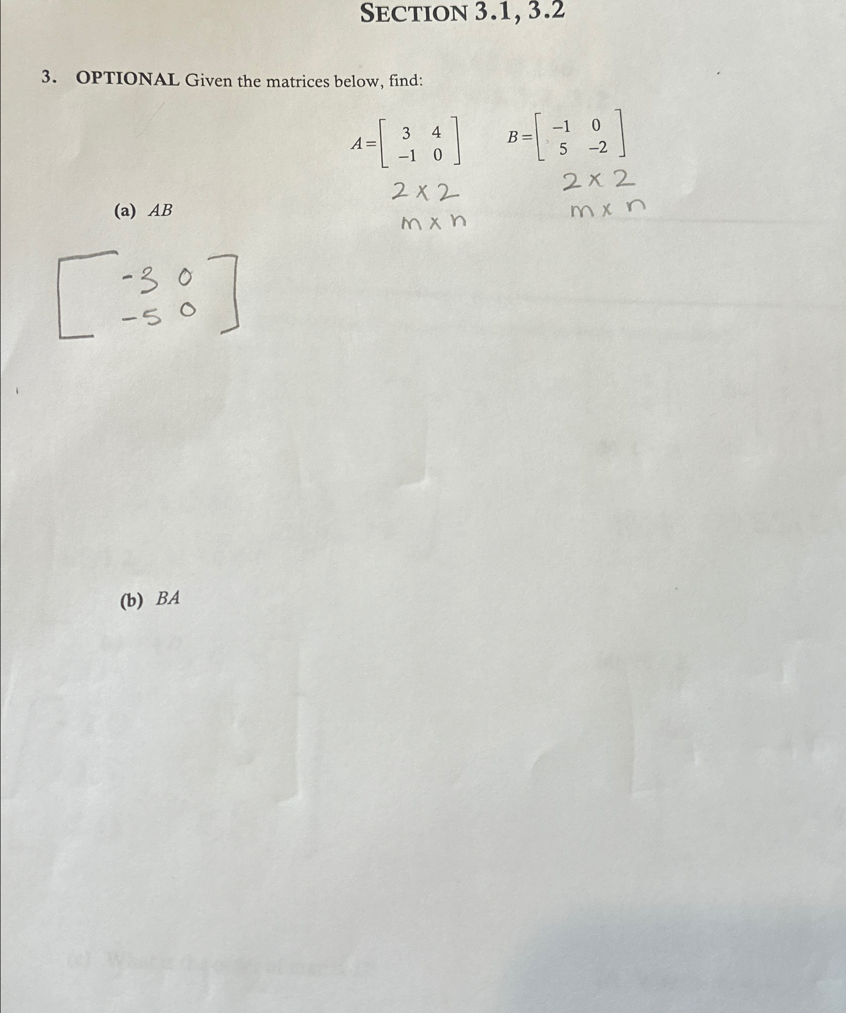 Solved SECTION 3.1, 3.23. ﻿OPTIONAL Given the matrices | Chegg.com