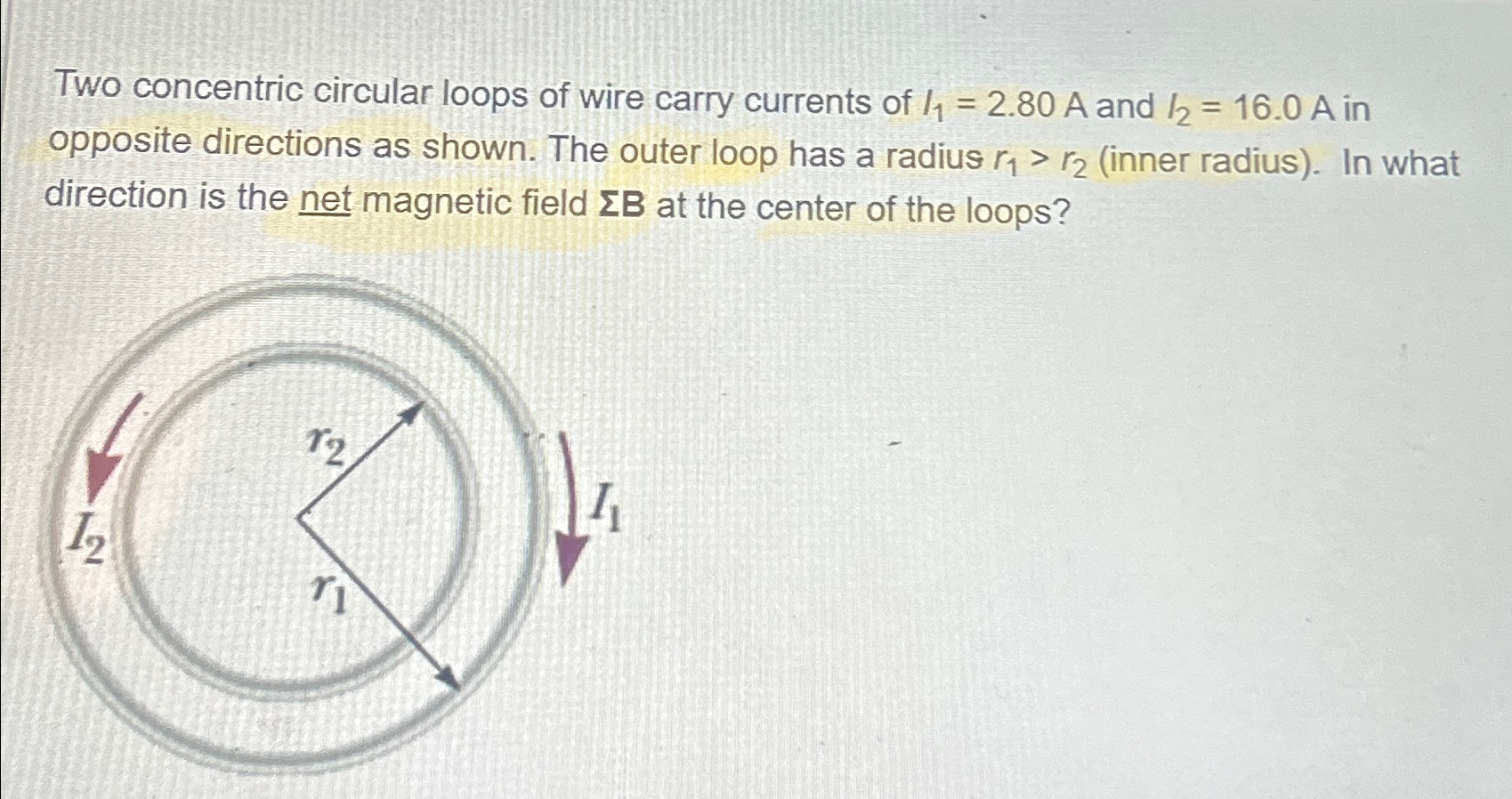 Solved Two concentric circular loops of wire carry currents | Chegg.com