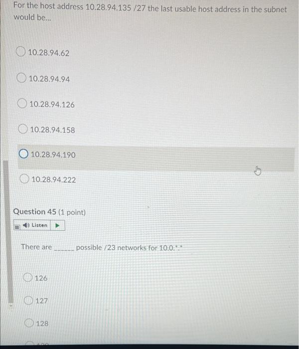 Solved For the host address 10.28.94.135/27 the last usable | Chegg.com