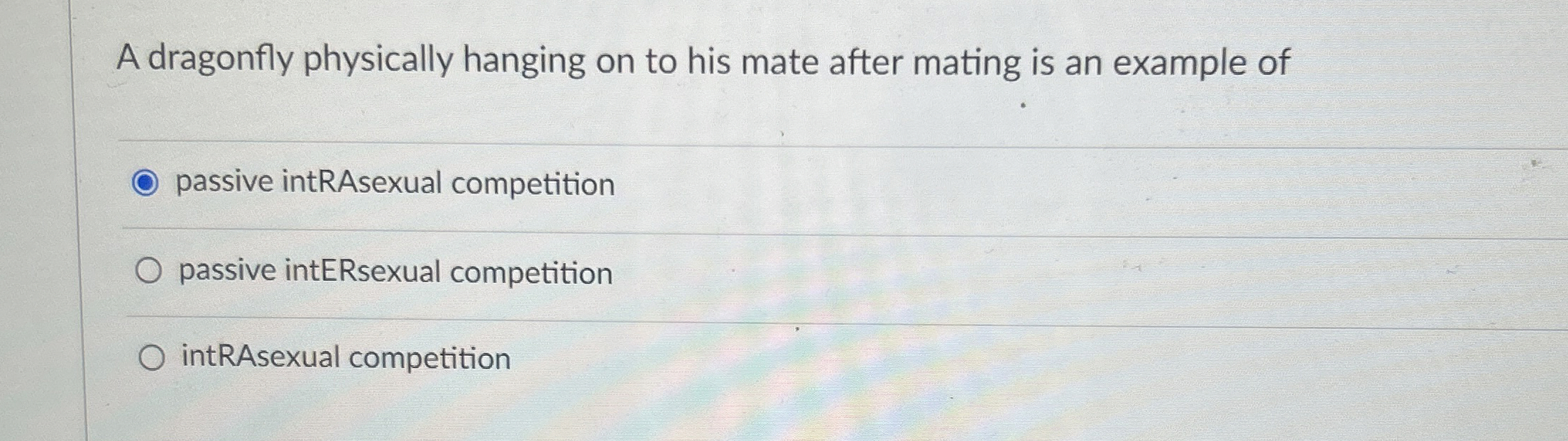 Solved A dragonfly physically hanging on to his mate after | Chegg.com