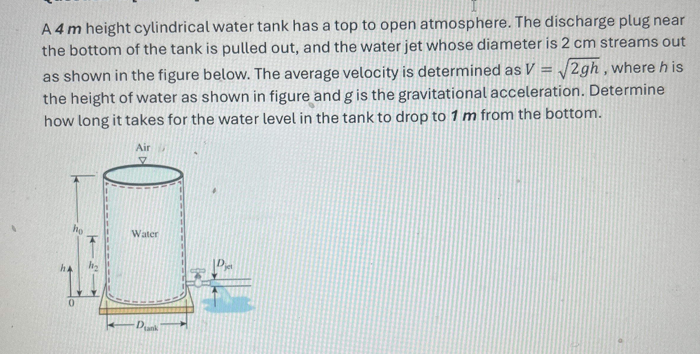 Solved by an EXPERT A 4 ﻿m height cylindrical water tank has a top to | Chegg.com