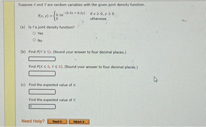 Solved Suppose X and Y are random variables with the given | Chegg.com