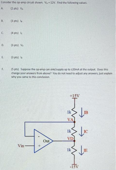Solved Consider the op-amp circuit shown. Vm=12 V. Find the | Chegg.com