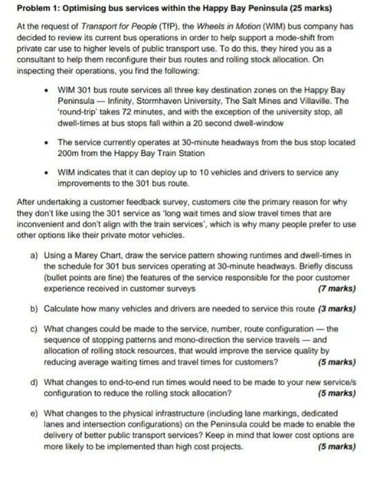 Problem 1: Optimising bus services within the Happy | Chegg.com