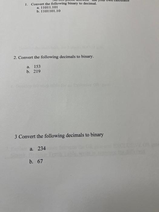 Solved 1. Convert the following binary to decimal. a. | Chegg.com