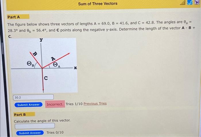 Solved The figure below shows three vectors of lengths | Chegg.com