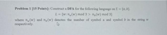 Solved Problem 1 [15 Points]: Construct a DFA for the | Chegg.com