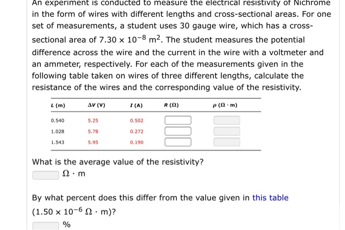Solved An experiment is conducted to measure the electrical | Chegg.com