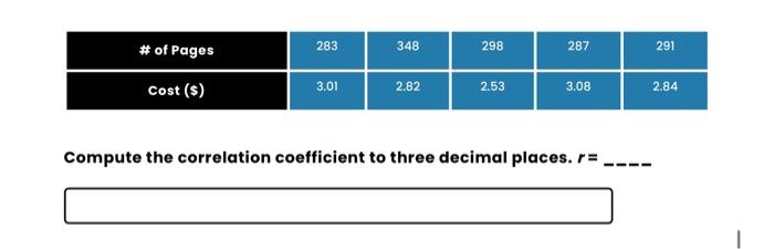 Solved Compute the correlation coefficient to three decimal | Chegg.com