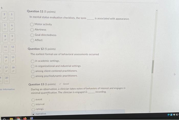 Solved In mental status evaluation checklists, the term is | Chegg.com