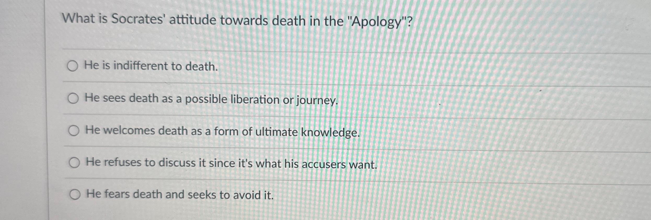 Solved What is Socrates' attitude towards death in the | Chegg.com